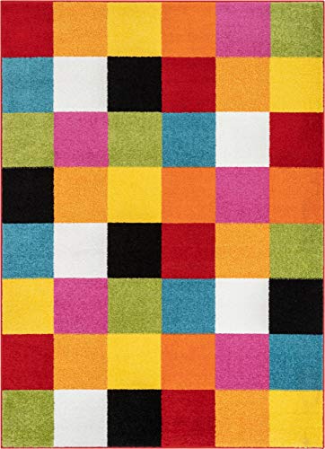Well Woven StarBright Bright Square Modern Geometric Multi 5' x 7' Kids Area Rug, Multicolor