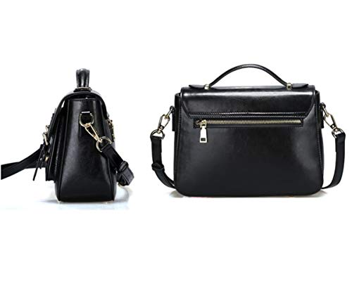 JeHouze Women's Genuine Leather Messenger Crossbody Medium Handbag Shoulder Vintage Purse (Black)
