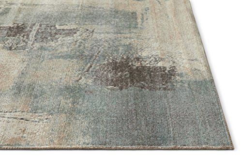 Well Woven Sandro Blue Tan Brown & Ivory Modern Abstract Short Pile Kilim Style (3'3" x 5') Area Rug Multi Color Pattern