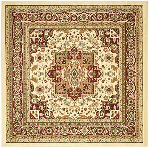 SAFAVIEH Lyndhurst Collection 8' Square Ivory/Red LNH330A Traditional Oriental Non-Shedding Living Room Bedroom Dining Home Office Area Rug