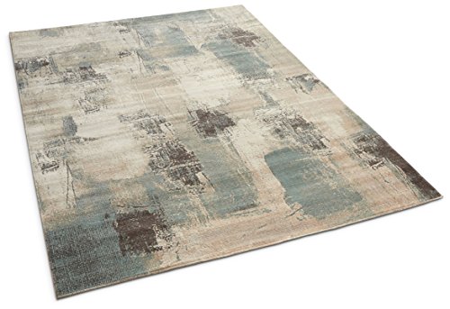 Well Woven Sandro Blue Tan Brown & Ivory Modern Abstract Short Pile Kilim Style (3'3" x 5') Area Rug Multi Color Pattern