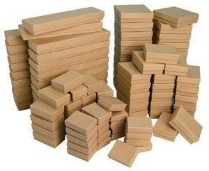 RJ Displays-25 Brown Kraft Jewelry Display Cotton Filled Assorted Sizes. Gift Box Set 5 Each of Size #11, 21, 32, 33, 82 for Ring, Pendants, Necklace, Bracelets, Watch