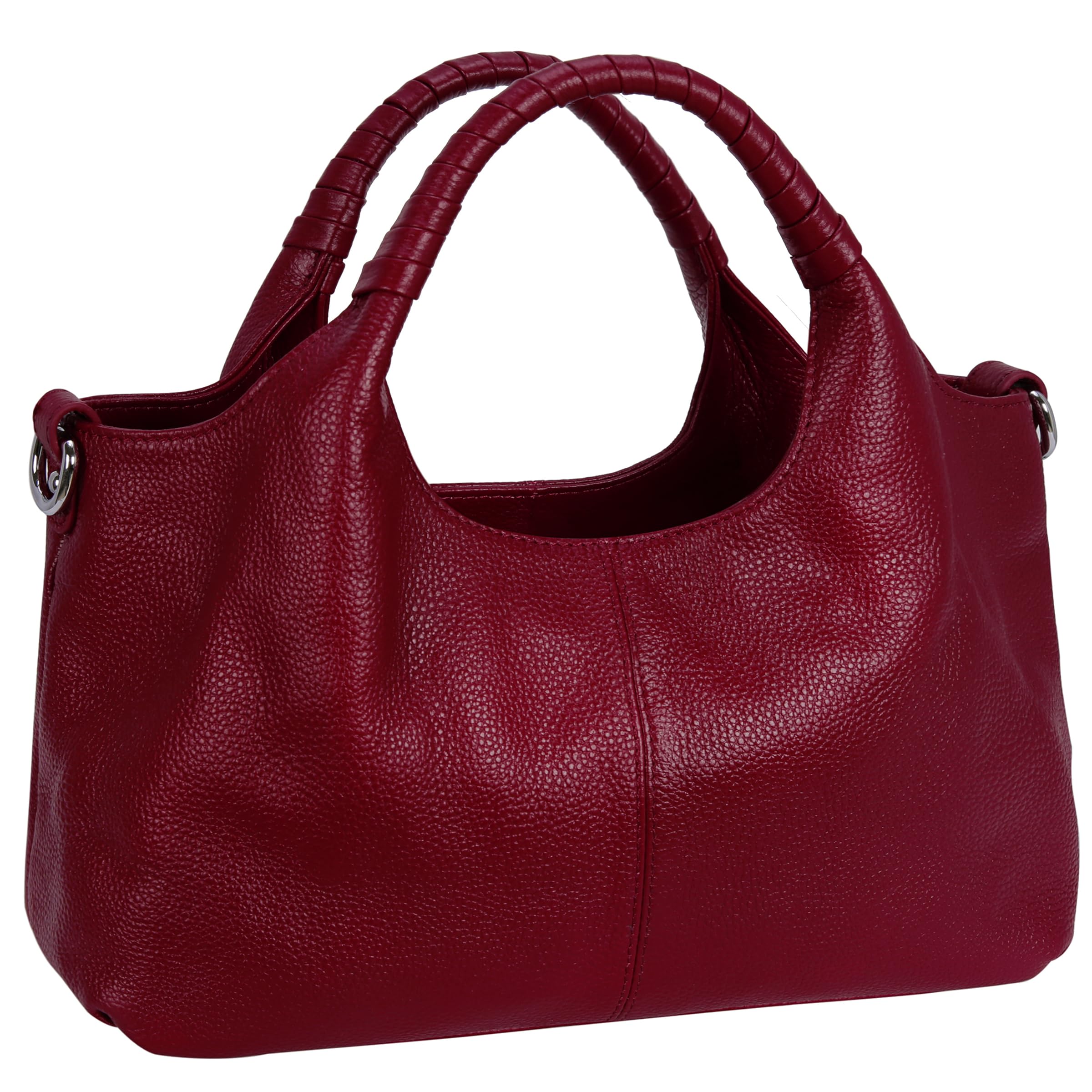 Iswee Women's Genuine Leather Handbag, Medium Satchel Shoulder Bag, Crossbody Hobo Purse with Pockets (Wine)