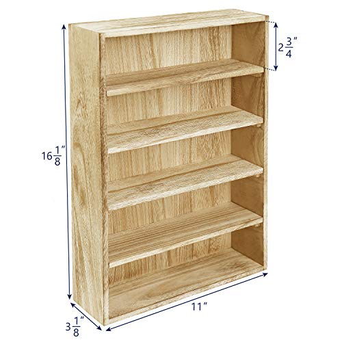 Ikee Design Wooden Wall-Mounted Display Shelves Rack for Figures, Shot Glasses, Spice Can or Collection, 11" W x 3.13" D x 16.13" H, Oak Color