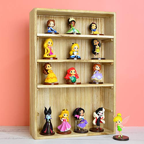 Ikee Design Wooden Wall-Mounted Display Shelves Rack for Figures, Shot Glasses, Spice Can or Collection, 11" W x 3.13" D x 16.13" H, Oak Color