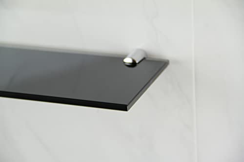 BSM Marketing Gloss Black Glass Shelf with Two Chrome Finish Brackets 300mm x 100mm Toughened Safety