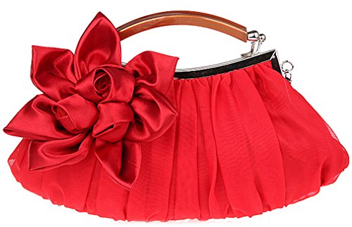 Thenice Women's Silk Flowers Wedding Evening Bags Clutch (Red)