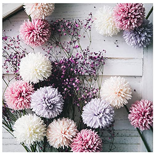 SHINE-CO LIGHTING Artificial Chrysanthemum Ball Flowers Hydrangea Arrangement Bouquet 10pcs Present for Friends Decor for Home Office Coffee House Parties and Wedding (Milk White)