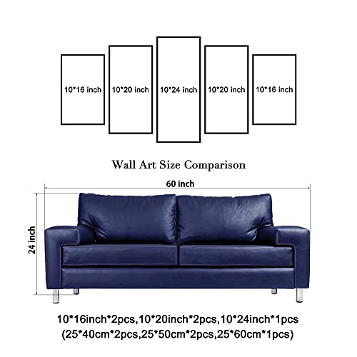 Wieco Art New York Brooklyn Bridge Canvas Wall Art Night View 5 Panels Modern Landscape Artwork Canvas Prints Abstract Pictures to Photo Canvas Wall Decor for Home & Office Decorations
