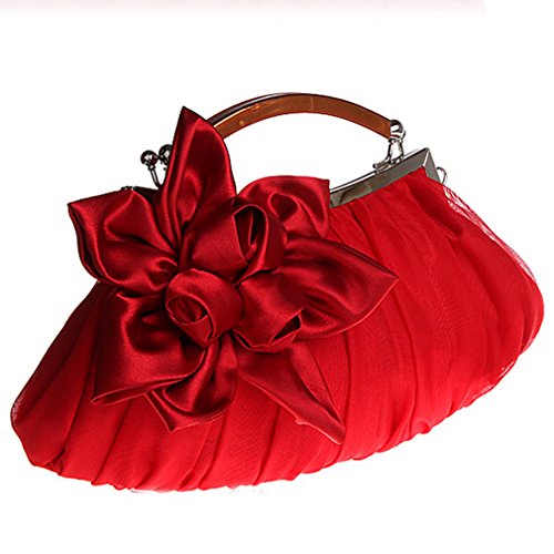 Thenice Women's Silk Flowers Wedding Evening Bags Clutch (Red)