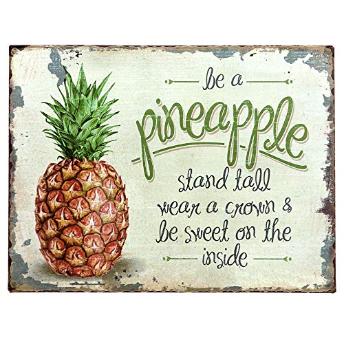 Barnyard Designs 'Be A Pineapple' Retro Vintage Metal Tin Bar Sign, Decorative Wall Art Signage, Primitive Farmhouse Country Kitchen Home Décor, 13" x 10"