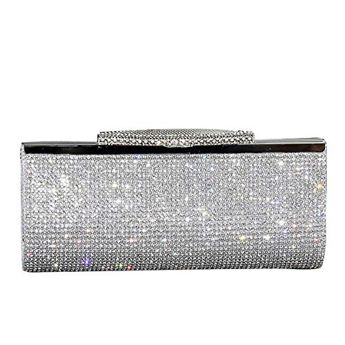 KALINNU Evening Party Clutch Handbag Bling Shiny Sparkly Rhinestone Wedding Purse for Women (Silver)