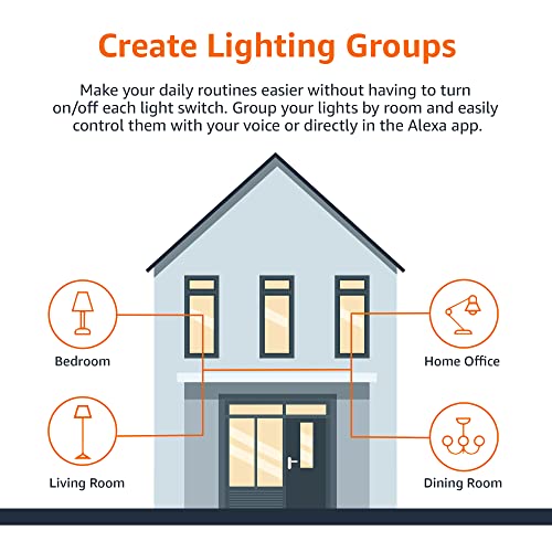 Amazon Basics Smart A19 LED Light Bulb, Color Changing, 60W Equivalent, 800LM, Works with Alexa Only, 2.4 GHz Wi-Fi, No Hub Required, 4-Pack