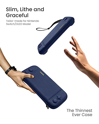 tomtoc Slim Carrying Case for Nintendo Switch / OLED Model, Protective Switch Sleeve with 10 Game Cartridges, Hard Portable Travel Case, with Original Patent and Military Grade Protection, Ink Blue