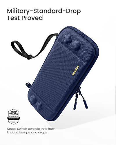 tomtoc Slim Carrying Case for Nintendo Switch / OLED Model, Protective Switch Sleeve with 10 Game Cartridges, Hard Portable Travel Case, with Original Patent and Military Grade Protection, Ink Blue