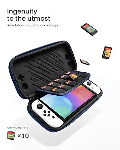 tomtoc Slim Carrying Case for Nintendo Switch / OLED Model, Protective Switch Sleeve with 10 Game Cartridges, Hard Portable Travel Case, with Original Patent and Military Grade Protection, Ink Blue