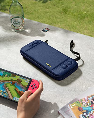 tomtoc Slim Carrying Case for Nintendo Switch / OLED Model, Protective Switch Sleeve with 10 Game Cartridges, Hard Portable Travel Case, with Original Patent and Military Grade Protection, Ink Blue