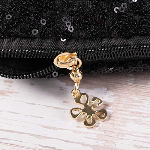 LUOEM Glitter Handbag Purse Shoulder Bag Sequin Evening, Black, Size Medium