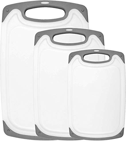 HOMWE Cutting Boards for Kitchen - Chopping Board 3-Pack w/ Different Sizes and Non Slip Handles - Reversible, Large Cutting Board Set - Unique Gifts for Cooks Who Have Everything - Gray