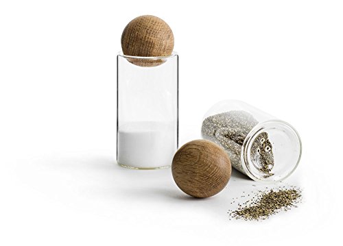 Sagaform Nature Collection Salt and Pepper Glass Salt & Pepper Shakers with Oak Stopper 4 1/2-Inch, Set of 2, Clear