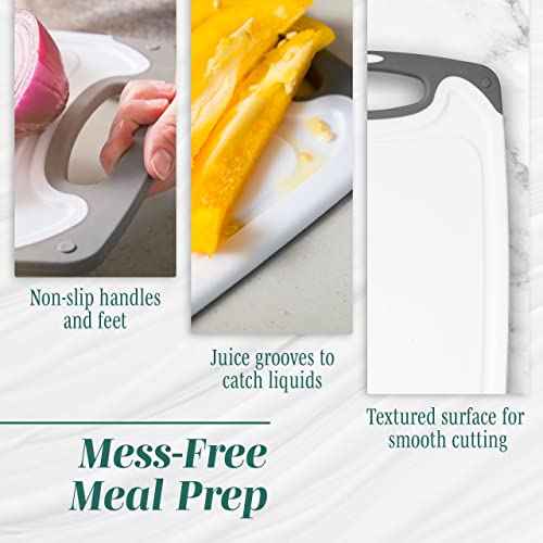 HOMWE Cutting Boards for Kitchen - Chopping Board 3-Pack w/ Different Sizes and Non Slip Handles - Reversible, Large Cutting Board Set - Unique Gifts for Cooks Who Have Everything - Gray
