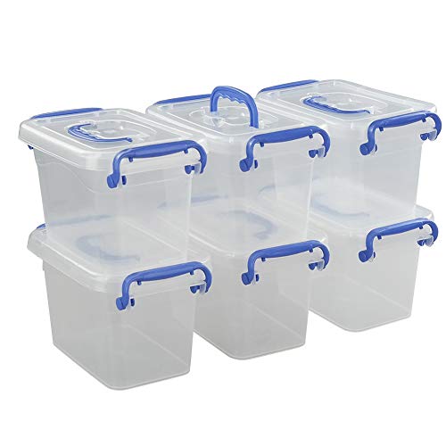 Morcte Mini Plastic Storage Bin, Clear Small Latch Box, 1.5 L, pack of 6