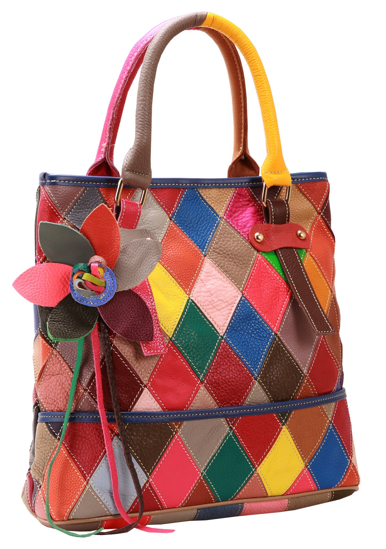 HESHE Genuine Leather Handbags Colorful Purses for Women Crossbody Bag Multi-color Tote Purse Designer Hobo Shoulder Bag(Colorful-2B4009)