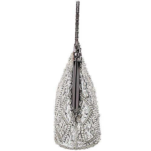 AIJUN Women's Vintage Beaded Evening Bag Sequin Clutch Purses for Women Wedding Clutches Prom Cocktail Party Handbags(Silver)