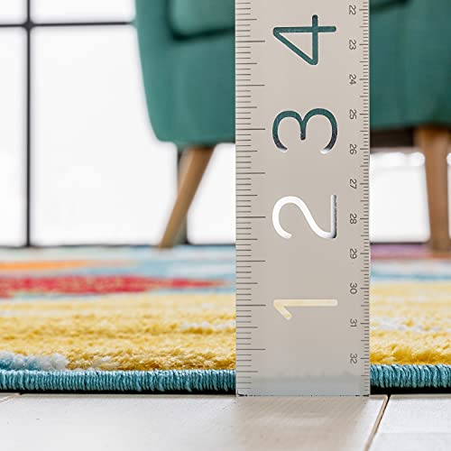 Well Woven StarBright Daisy Flowers Modern Floral Blue 3'3" x 5' Kids Area Rug