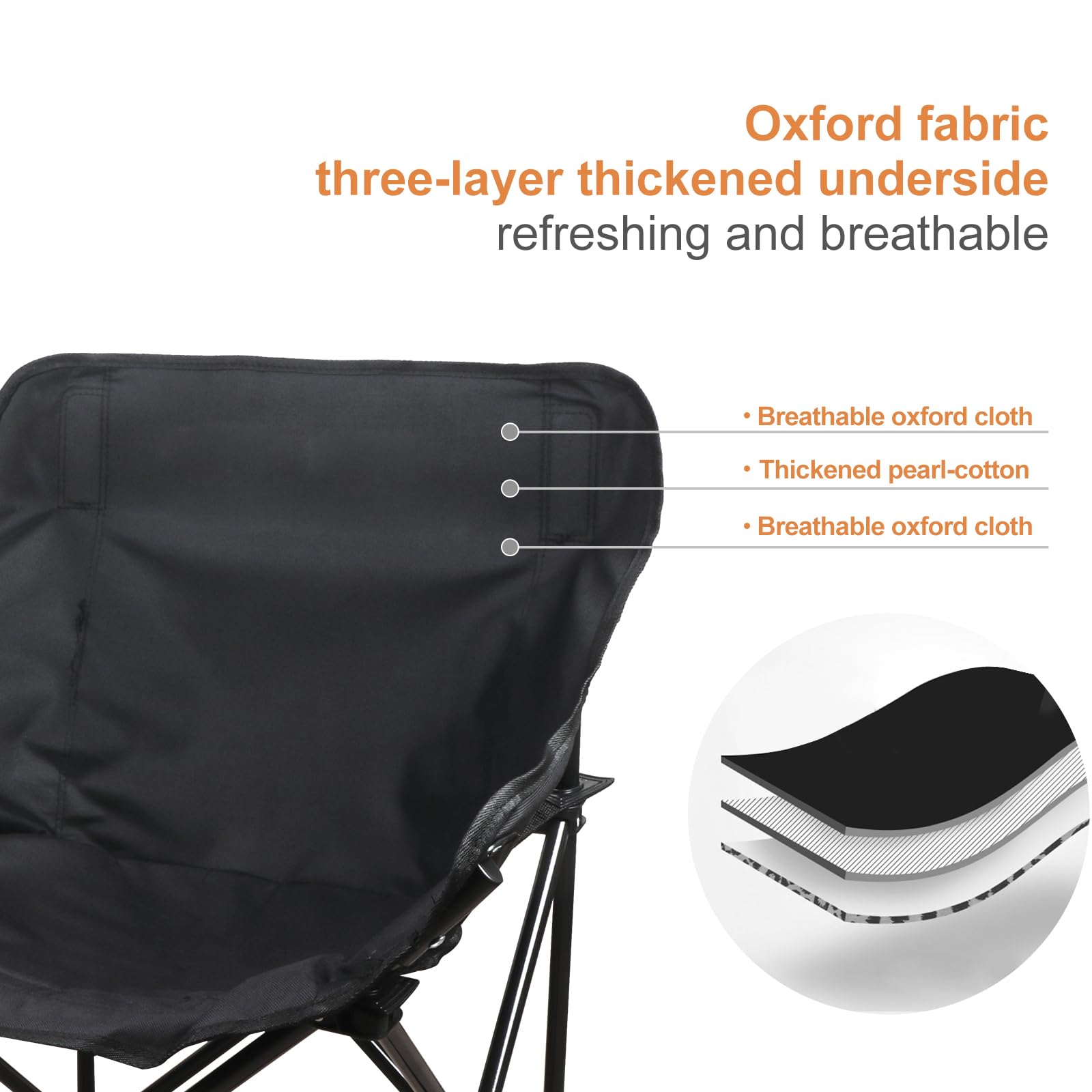 Portable Folding Camping Chair for Outside, Lightweight Outdoor Chairs Support 440lbs for Backyard Lawn Beach Camp Chairs, Black