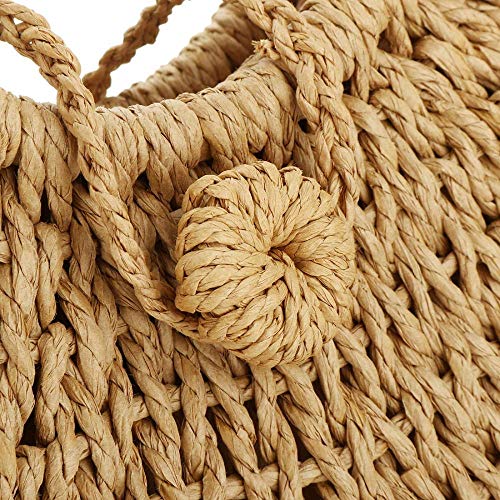 Straw Bags for Women,Hand-woven Straw Large Hobo Bag Round Handle Ring Tote Retro Summer Beach Rattan bag (Black)
