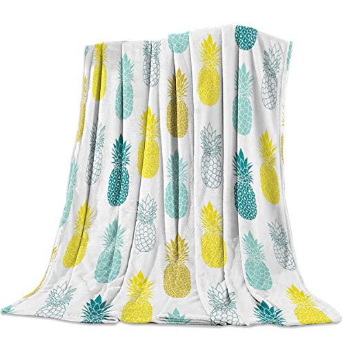 Plush Fleece Throw Blanket | Fuzzy, Soft, Warm, Cozy, Reversible Blanket for Bed Couch Sofa Chair Travel- 39" x 49" Colorful Pineapple