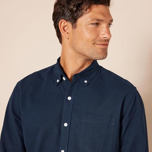 Amazon Essentials Men's Long Sleeve Shirts Casual - Regular-Fit Pocket Oxford, Navy, X-Large