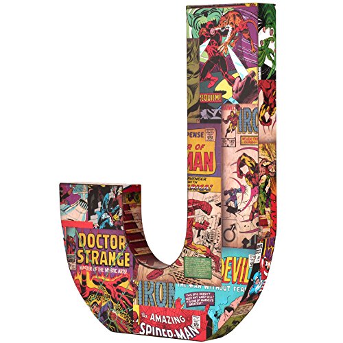 Marvel ME01J4 10 x 1 Red/Blue/Yellow Comics Wood Letter 'J'