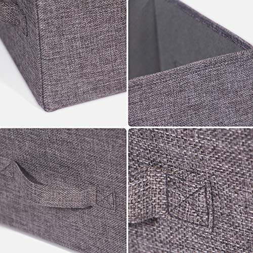 Set of 3 Closet Organizer Bins with Handle, Linen Fabric Foldable Storage Baskets Cloth Box Containers for Shelves Nursery Home Office Kids Toys Baby Clothes Clothing Large