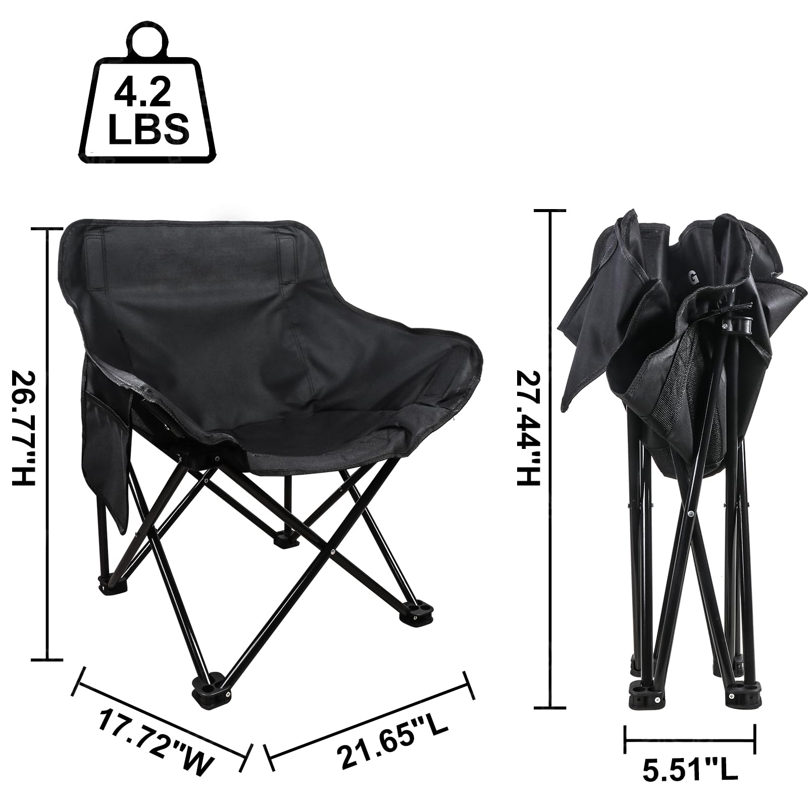 Portable Folding Camping Chair for Outside, Lightweight Outdoor Chairs Support 440lbs for Backyard Lawn Beach Camp Chairs, Black