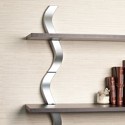 Danya B WL-A01 Contemporary Waves 3-Level Floating Shelving System - Walnut/Silver Finish