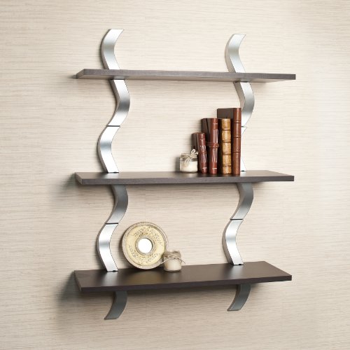 Danya B WL-A01 Contemporary Waves 3-Level Floating Shelving System - Walnut/Silver Finish