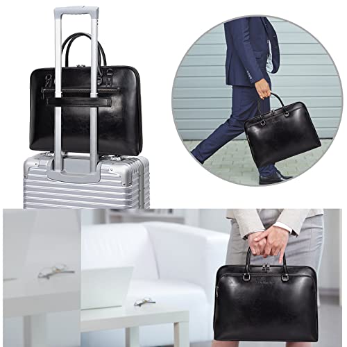 Laptop Messenger briefcase shoulder bag: Genuine Leather men 13 14 inch macbook case women work tote handbag Black