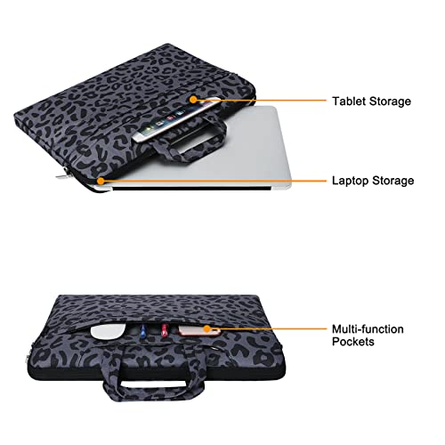 MOSISO Laptop Shoulder Bag Compatible with MacBook Air/Pro,13-13.3 inch Notebook,Compatible with MacBook Pro 14 inch M3 M2 M1 Pro Max 2023-2021, Leopard Grain Briefcase Sleeve with Belt