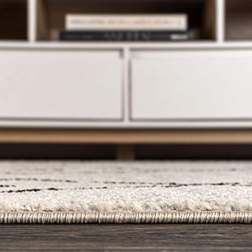 JONATHAN Y MOH202A-5 Alia Moroccan Beni Souk Indoor Farmhouse Area-Rug Bohemian Minimalistic Geometric Easy-Cleaning Bedroom Kitchen Living Room Non Shedding, 5 X 8, Cream,Black