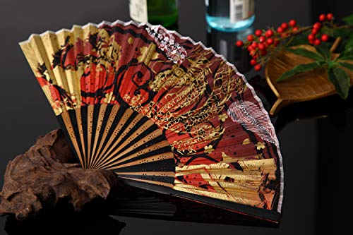 Terra Distribution Folding Fan [Japan Import] Hand Fans for Women Foldable, Japanese Fan, Unique Design, Handmade Bamboo, Silk Fan, 8.6" (22cm), Abanicos de Mano (740 (Phoenix, Dragon))