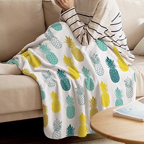 Plush Fleece Throw Blanket | Fuzzy, Soft, Warm, Cozy, Reversible Blanket for Bed Couch Sofa Chair Travel- 39" x 49" Colorful Pineapple