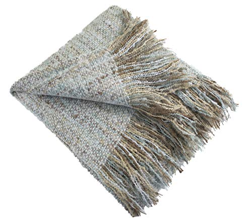 Fennco Styles Light Aqua Faux Mohair Shabby Chic Throw Blanket with Tassel, 50" W x 60" L