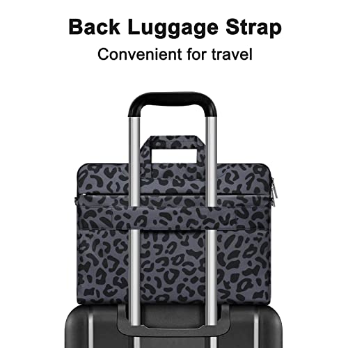 MOSISO Laptop Shoulder Bag Compatible with MacBook Air/Pro,13-13.3 inch Notebook,Compatible with MacBook Pro 14 inch M3 M2 M1 Pro Max 2023-2021, Leopard Grain Briefcase Sleeve with Belt