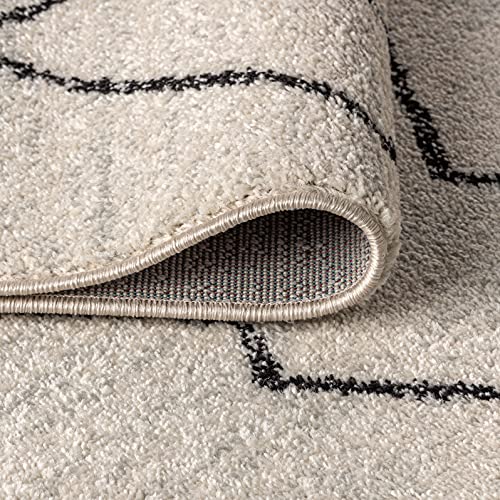 JONATHAN Y MOH202A-5 Alia Moroccan Beni Souk Indoor Farmhouse Area-Rug Bohemian Minimalistic Geometric Easy-Cleaning Bedroom Kitchen Living Room Non Shedding, 5 X 8, Cream,Black