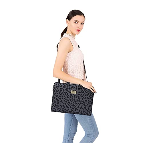 MOSISO Laptop Shoulder Bag Compatible with MacBook Air/Pro,13-13.3 inch Notebook,Compatible with MacBook Pro 14 inch M3 M2 M1 Pro Max 2023-2021, Leopard Grain Briefcase Sleeve with Belt