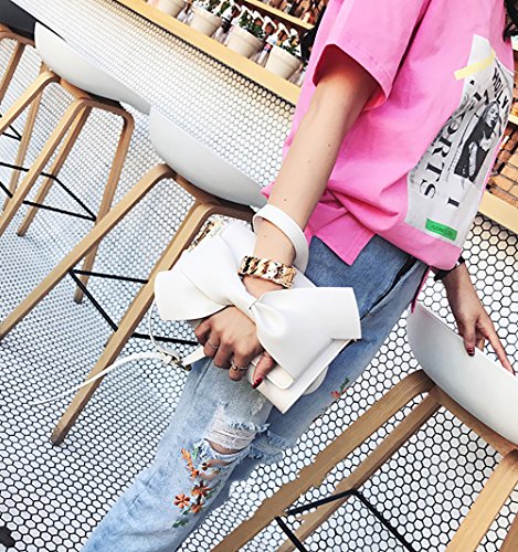Haolong Lady Bowknot White Faux Leather Messenger Satchel Tote Purse Shoulder bag
