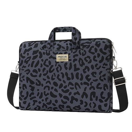 MOSISO Laptop Shoulder Bag Compatible with MacBook Air/Pro,13-13.3 inch Notebook,Compatible with MacBook Pro 14 inch M3 M2 M1 Pro Max 2023-2021, Leopard Grain Briefcase Sleeve with Belt
