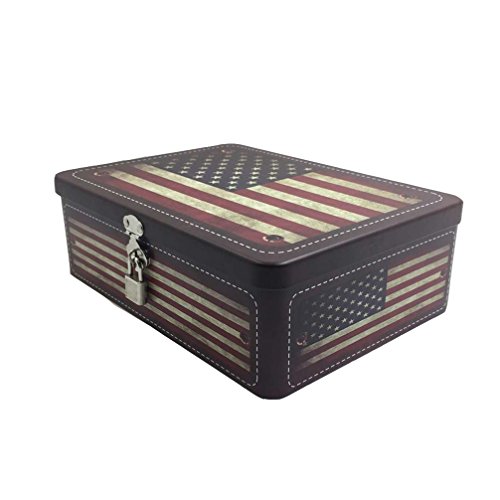 Luwint Secret Storage American Flag Box - Vintage Letter Cookies Container Metal Tin Case with Key & Lock Gift for Friend Birthday Home Decor (1 Piece/Vintage)